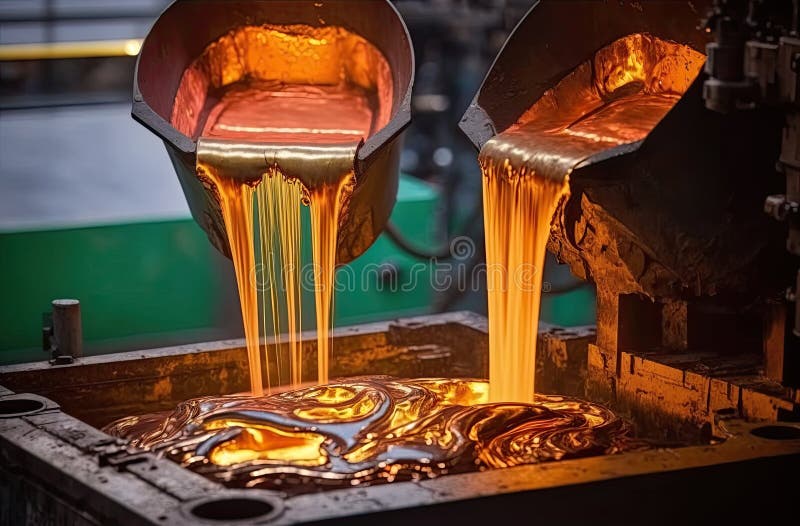 Metal Casting Process in Progress, with Molten Metal Being Poured into ...