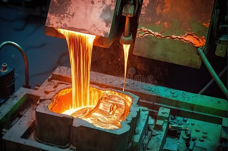 Metal Casting Process in Progress, with Molten Metal Being Poured into a Mold Stock Photo ...