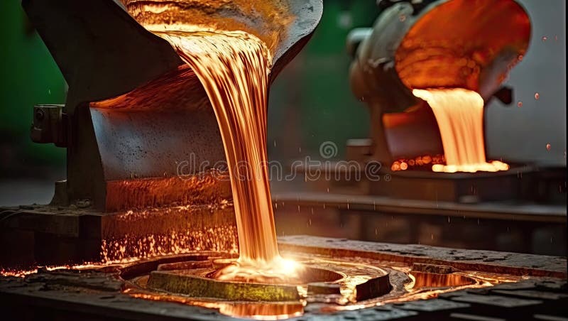 Metal Casting Process in Progress, with Molten Metal Being Poured into ...