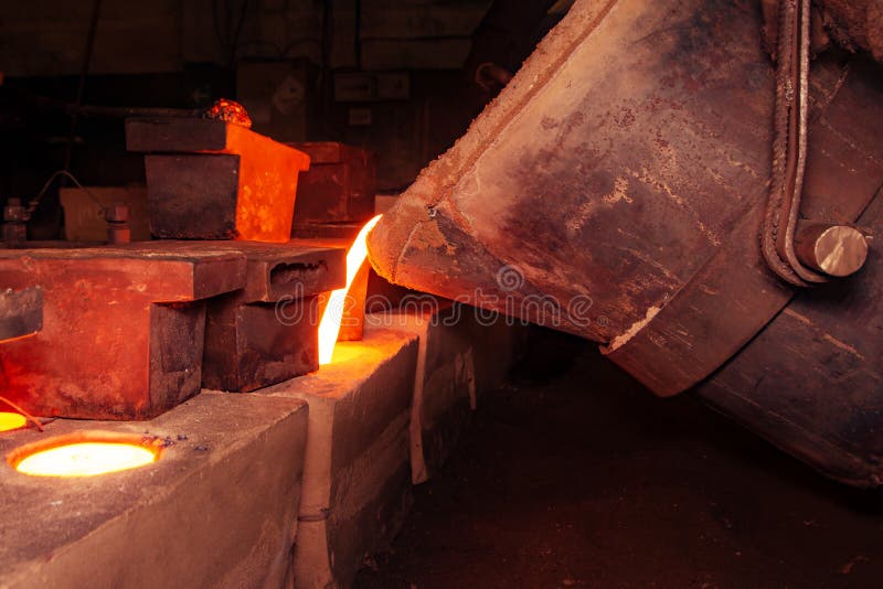 Metal Casting Process with High Temperature Fire in Metal Part Factory ...