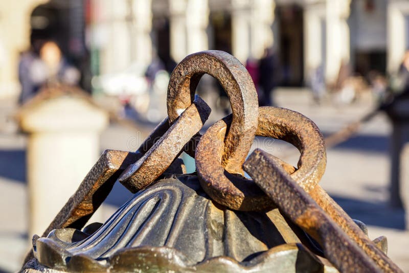 Metal Chain with Big Ring. Close Up Texture of Rocky Surface with Iron ...