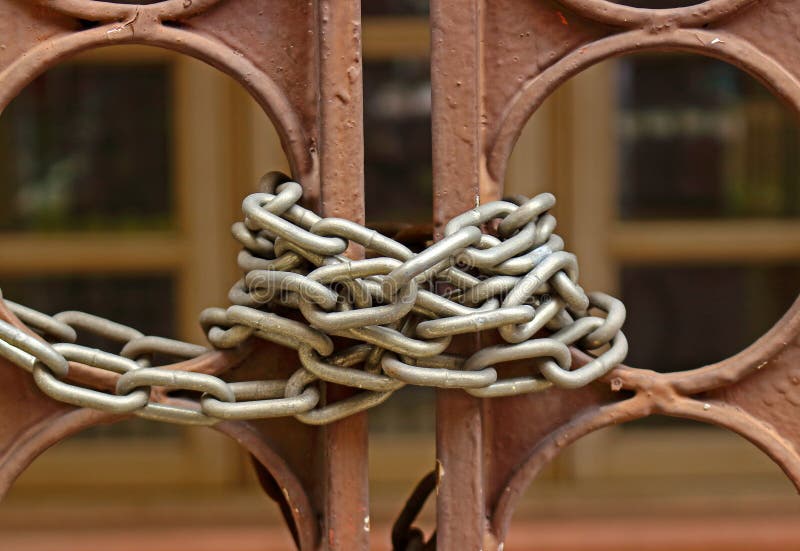 Metal chain on gate stock image. Image of fence, crime - 202062349