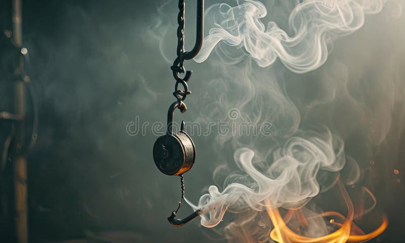 A Metal Chain with a Hook Hanging from it, with Smoke Coming from the ...