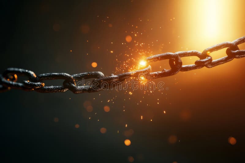 Metal Chain Link Breaking with an Explosive Force. Freedom, Breaking ...