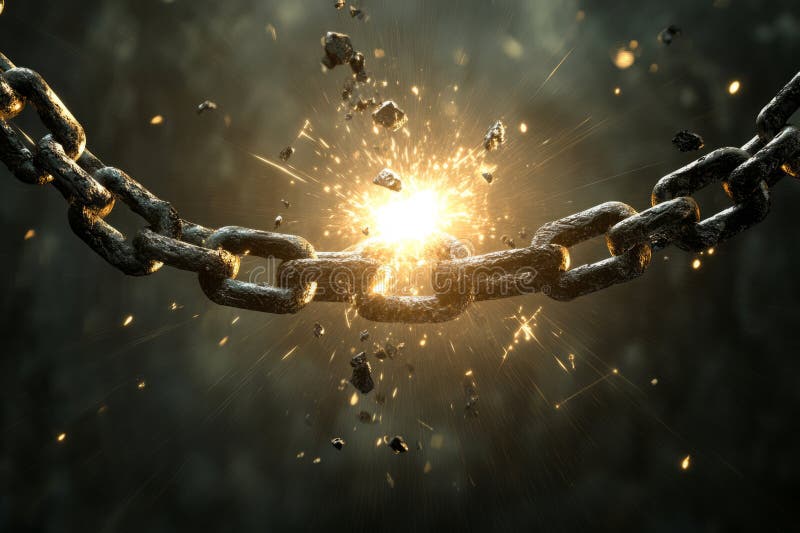 Metal Chain Link Breaking with an Explosive Force. Freedom, Breaking ...