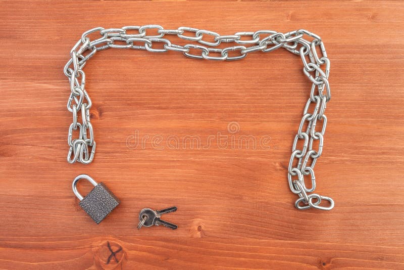 Metal chain links and lock stock photo. Image of brown - 59092970