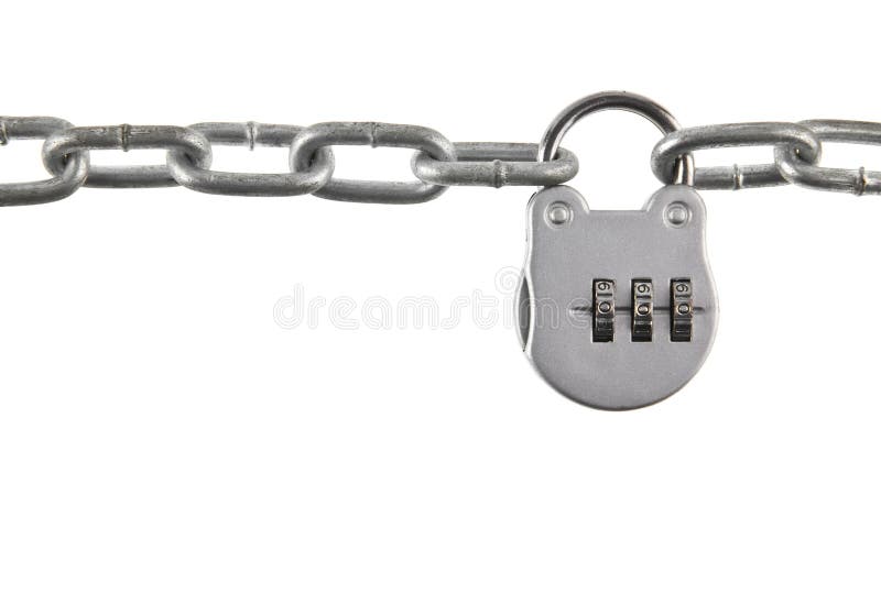 Metal Chain and Lock Isolated on White Stock Image - Image of silver ...
