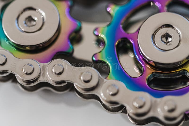 Metal Chain Transmission with Rainbow Gears Close Up Stock Image ...