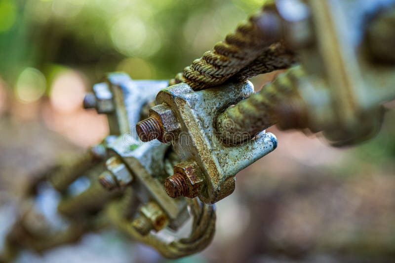 Metal Chain and Wire Rope Holding Bridge in Place Stock Image - Image ...