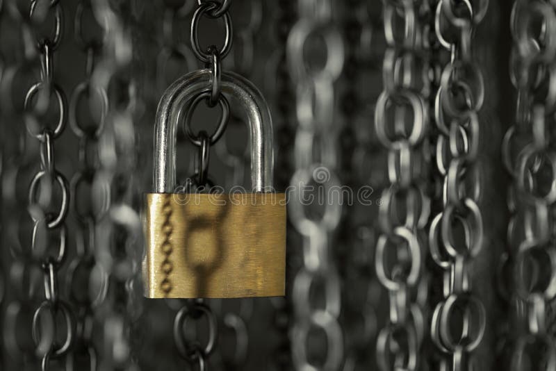 Metal Chains Hanging Vertically with a Shiny Lock. Business Data ...