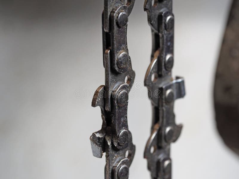 Metal Chainsaw Chain with Sharp Teeth Close-up Stock Photo - Image of ...