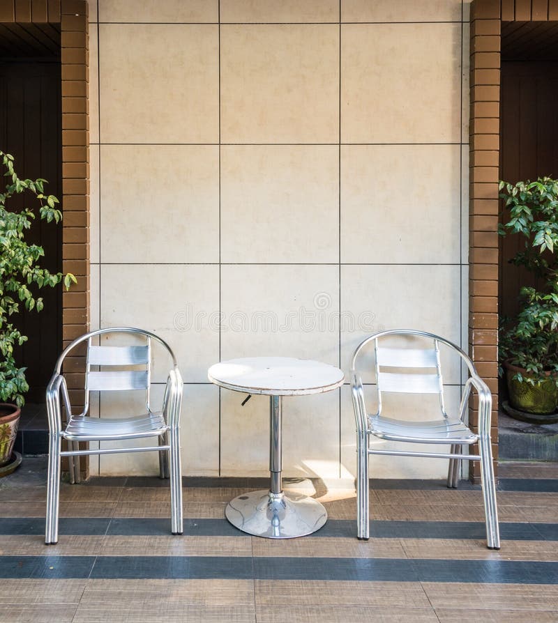 Metal chair set stock photo. Image of white, urban, exterior - 60849704