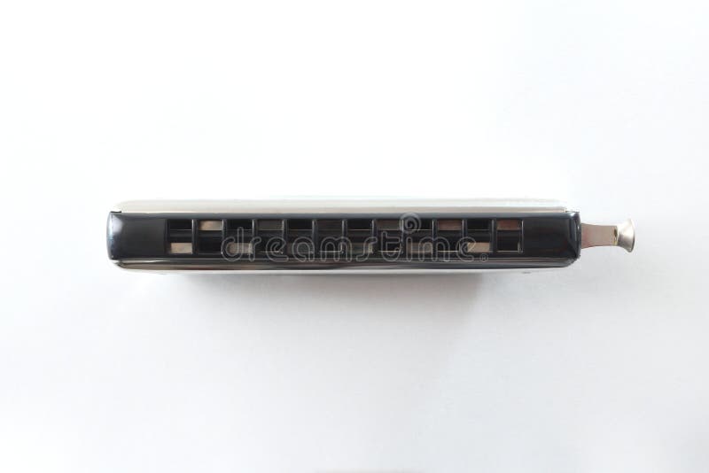 Metal Chromatic Harmonica Isolated on White Table Top View Stock Photo ...