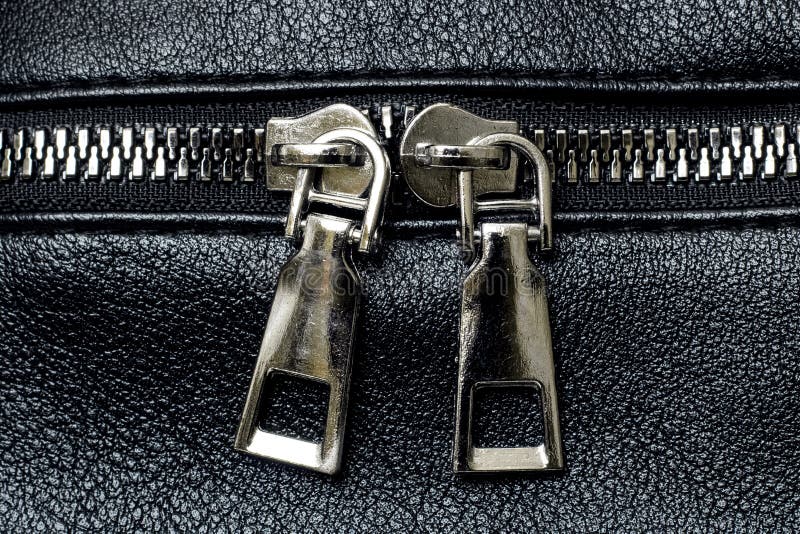 Metal Clasp and Zipper on Leather Closeup Stock Image - Image of modern ...