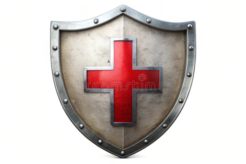 Metal Classical Shield with Red Cross 3D Illustration Stock ...