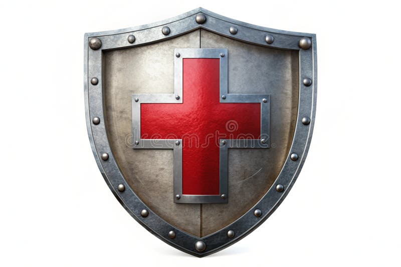 Metal Classical Shield with Red Cross 3D Illustration Stock ...