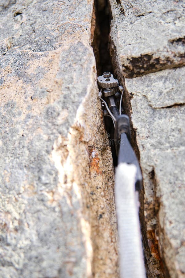 Metal Climbing Cam in Rock in Highlands Stock Image - Image of device ...