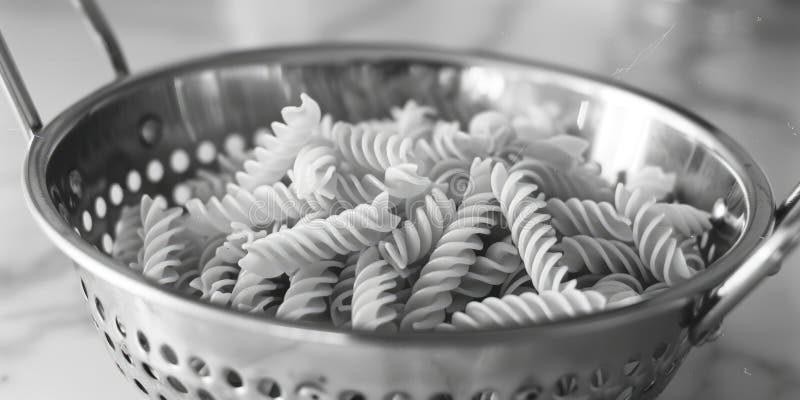 A Metal Colander Filled with Various Types of Pasta Stock Photo - Image ...