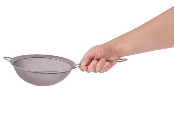 Metal colander in hand stock photo. Image of hand, equipment - 82880464