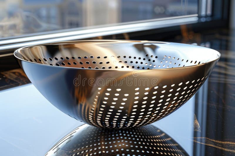 A Metal Colander Sits on a Table, Ready for Use Stock Image - Image of ...