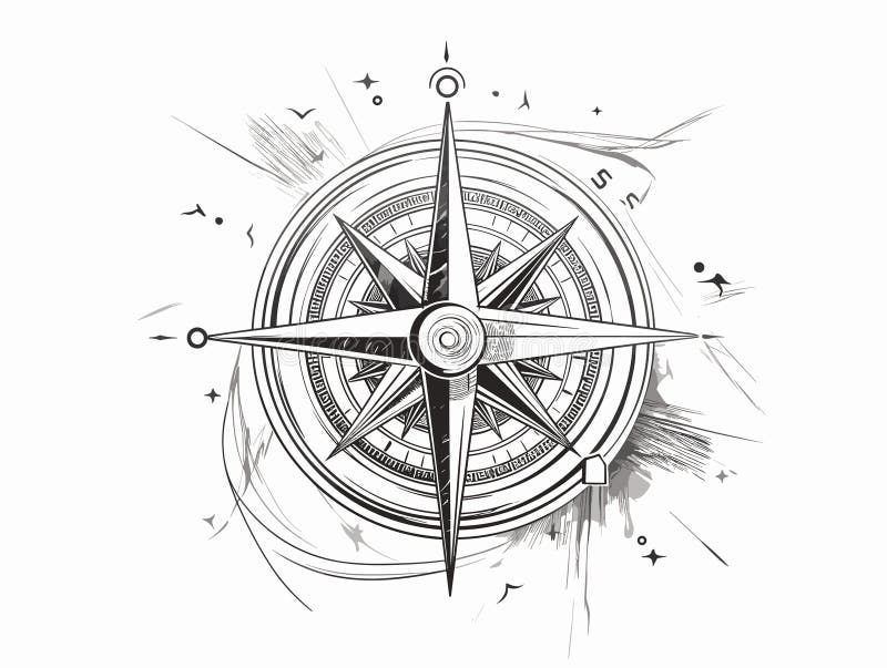 Metal Compass at Paper Map in Hand-drawn Style Stock Vector ...