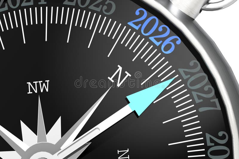 Metal Compass with Year 2026 on Black Surface Stock Illustration ...