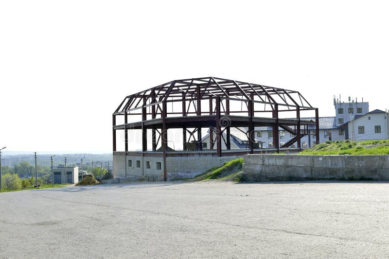Metal Construction Building Under Roof Stock Photo - Image of builder ...