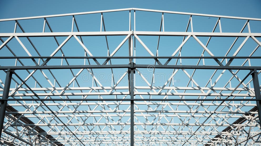 Metal Constructions. Large Warehouse Building Under Construction Stock ...