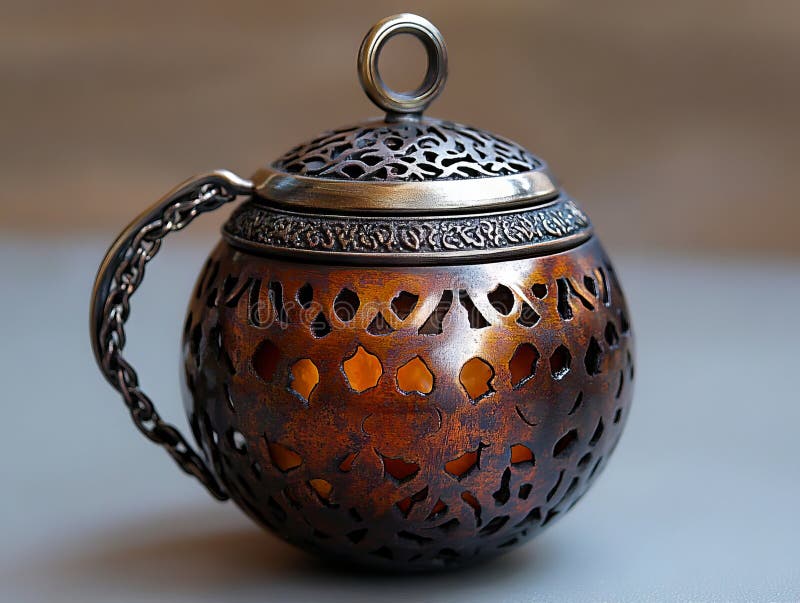 A Metal Container with a Chain Around it on a Table Stock Image - Image ...