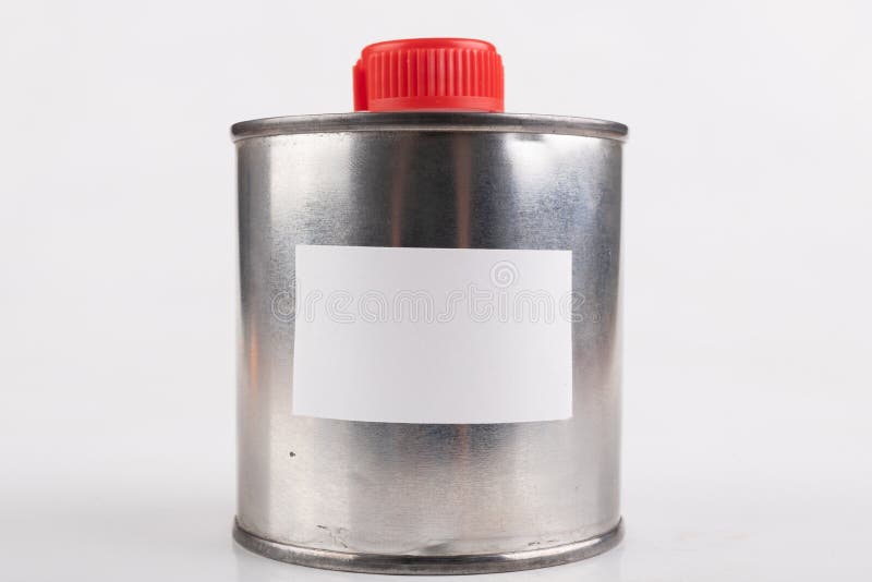 Metal Container for Chemicals with a White Blank Sticker. a Tin Plate ...