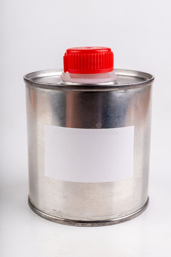 Metal Container for Chemicals with a White Blank Sticker. a Tin Plate ...