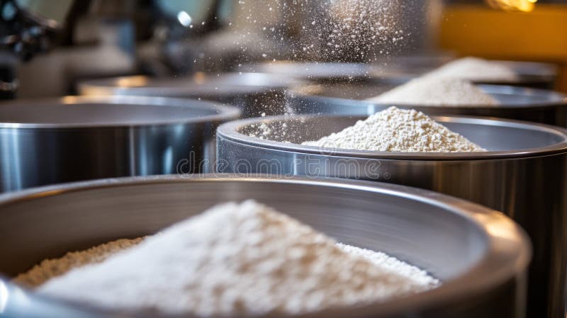 Metal Containers Filled with White Powder are in a Factory Stock ...