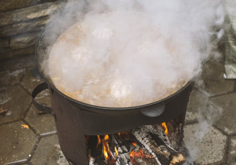 Metal Cooking Pot on an Open Fire Stock Photo - Image of picnic, food ...