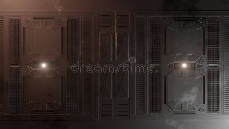 Metal Corridor Entrance Hallway in Dark Scene Stock Illustration ...