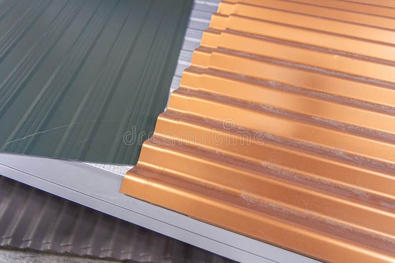 Metal Corrugated Roofing Profiles in Metal Roofing Factory Stock Photo ...