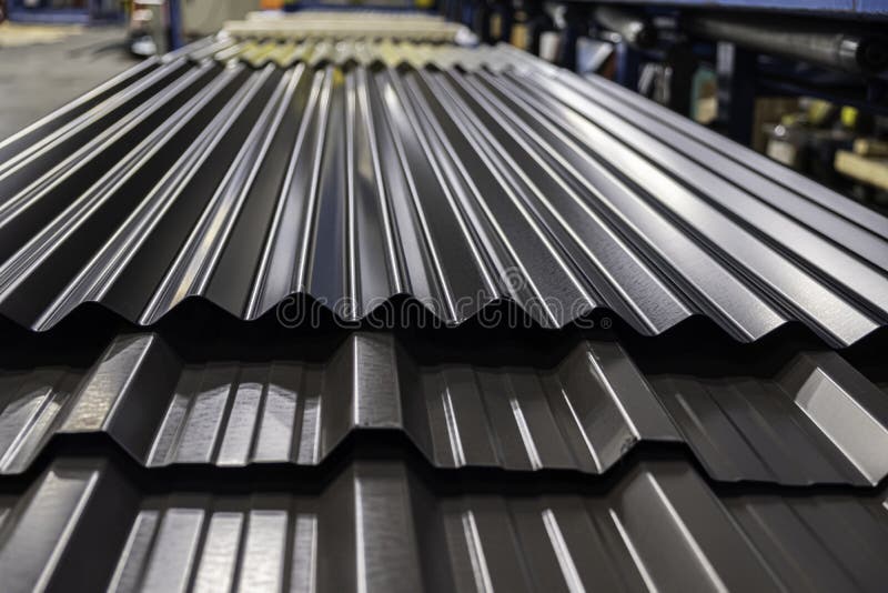 Metal Corrugated Roofing Profiles in Metal Roofing Factory Stock Photo ...