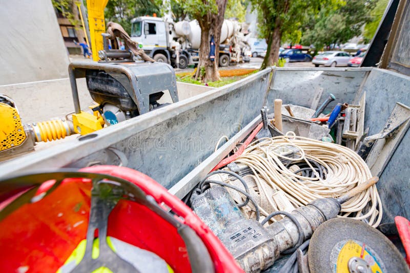 Metal Crate Full of Various Tools at the Building Site Stock Image ...
