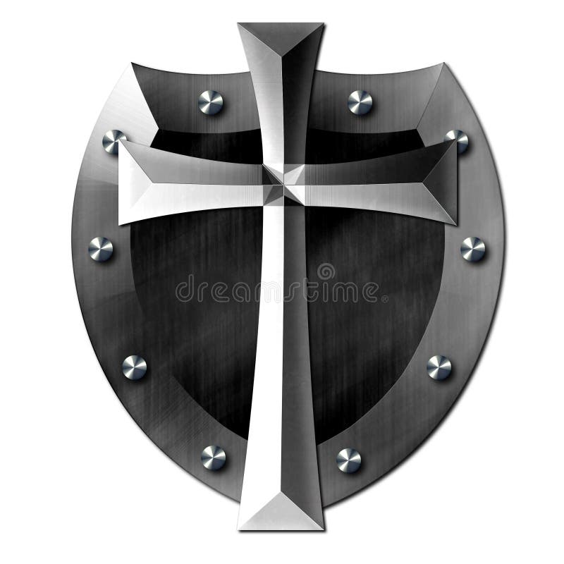 Cross on Shield with Swords Stock Illustration - Illustration of ...
