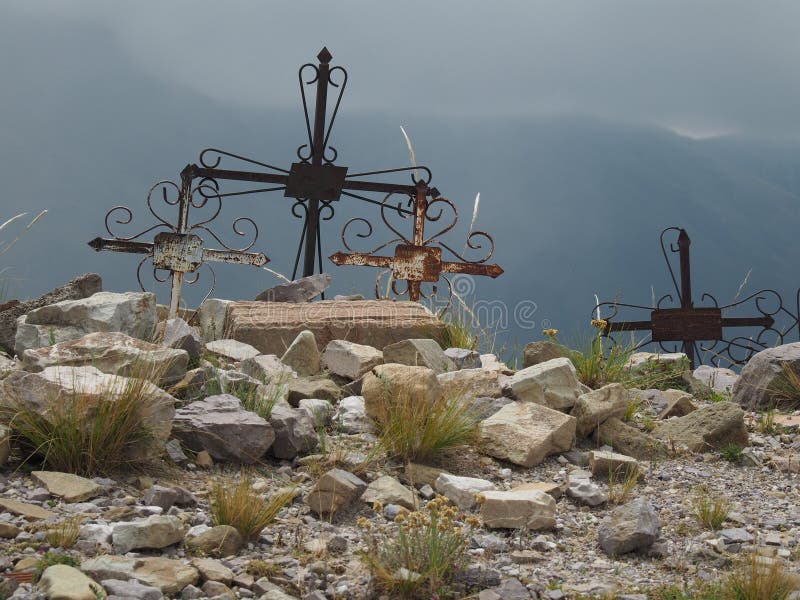 Metal Crosses in the Old Abandoned Cemetery Stock Photo - Image of blue ...