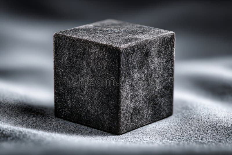 Metal Cube Covered in Velvet with Sharp Edges Sitting on Soft Fabric ...