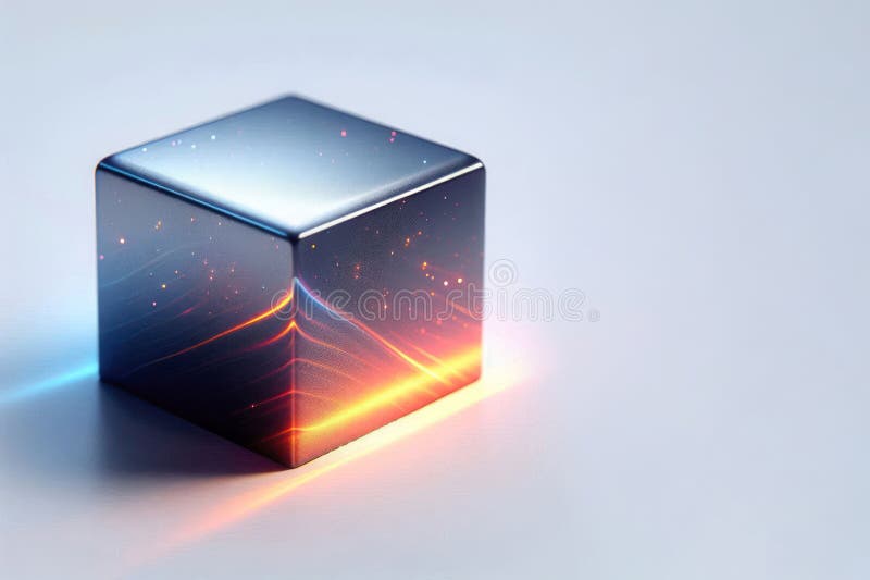 A Metal Cube with Fire Lines. Space for Text. Stock Image - Image of ...