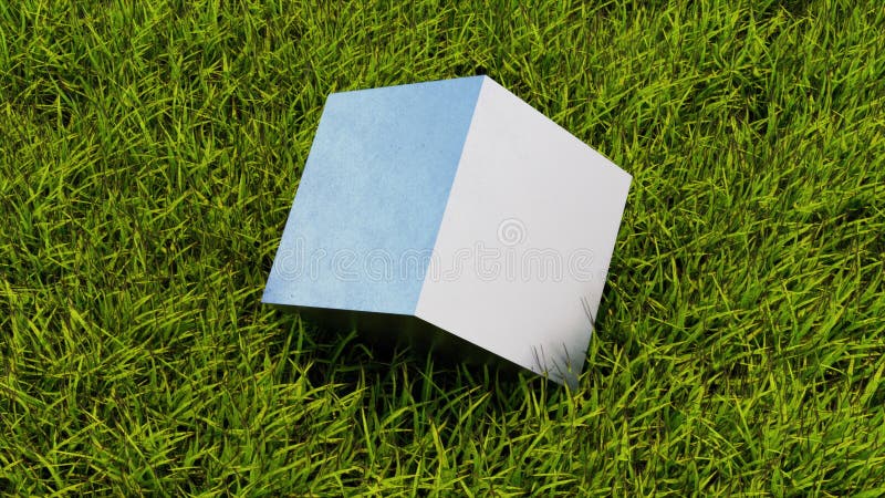 Metal cube in grass stock illustration. Illustration of metallic ...