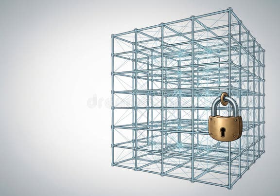 Metal Cube-lattice with a Lock. Space for Text. Stock Photo - Image of ...