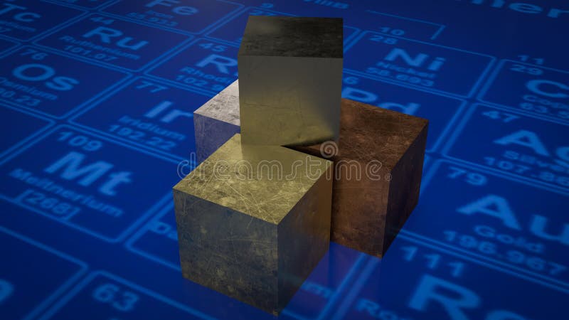 The Metal Cube on Periodic Table for Education or Sci Concept 3d ...