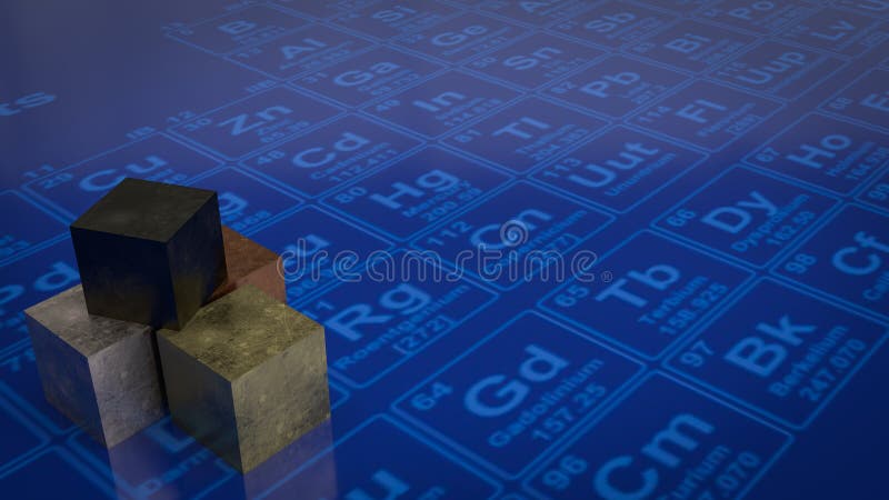 The Metal Cube on Periodic Table for Education or Sci Concept 3d ...