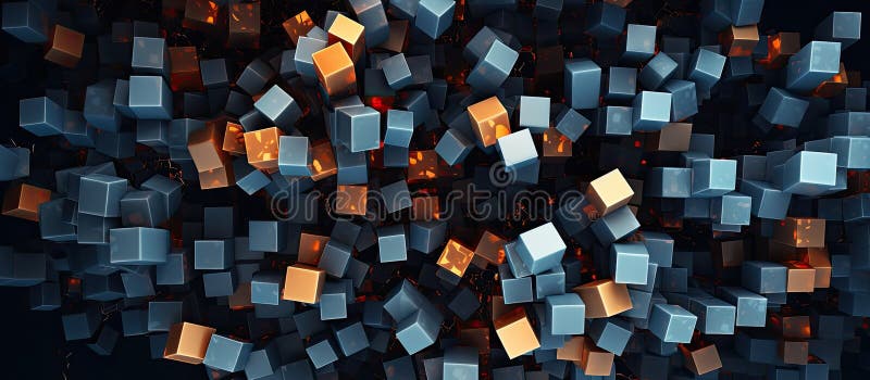 Metal Cubes in Symmetrical Pattern Float on Black Background Stock ...