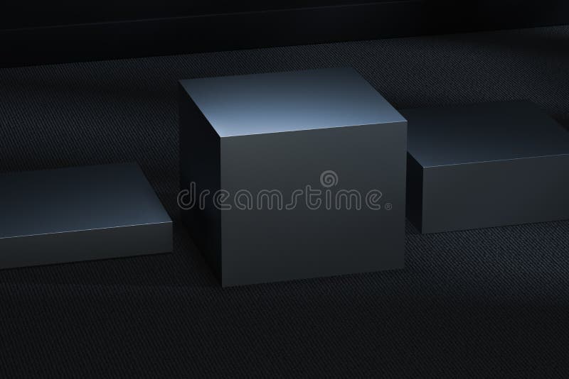 The Metal Cubic Platform in the Dark Room, 3d Rendering Stock ...