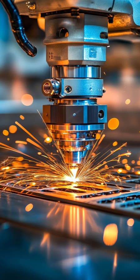 Metal Cut by Industrial Laser Current Manufacturing and Industrial Technology in Action Stock ...