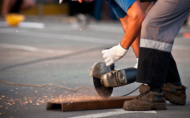 Metal Cutting. Metal Cutting with Angle Grinder Stock Photo - Image of ...