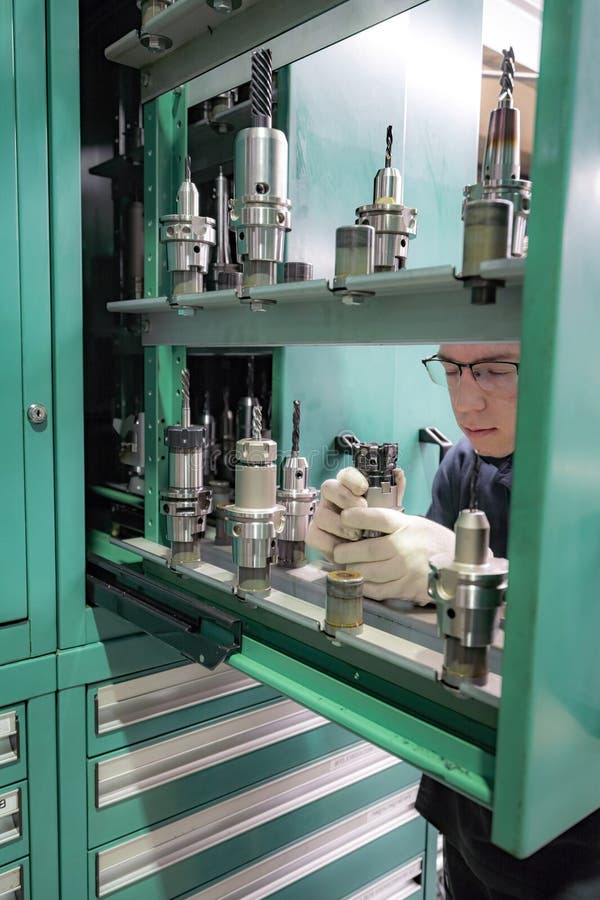 Metal-cutting Cutters for a CNC Machine in a Tool Rack Stock Image ...